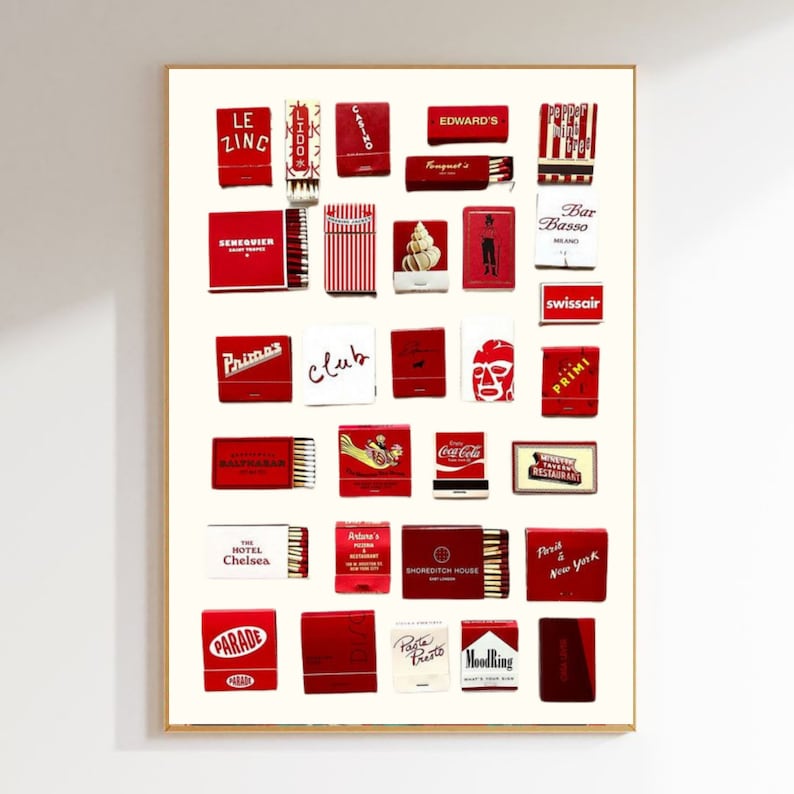 Red Matchbox Collection Digital Print, Vintage Posters, Trendy, Retro ...