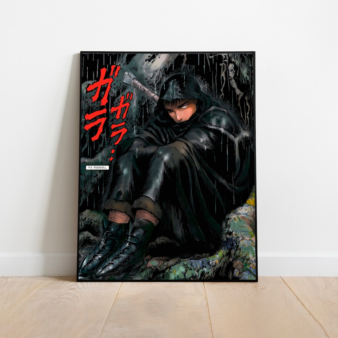Cartel de Berserk, Guts bajo la lluvia, cartel manga coloreado ...