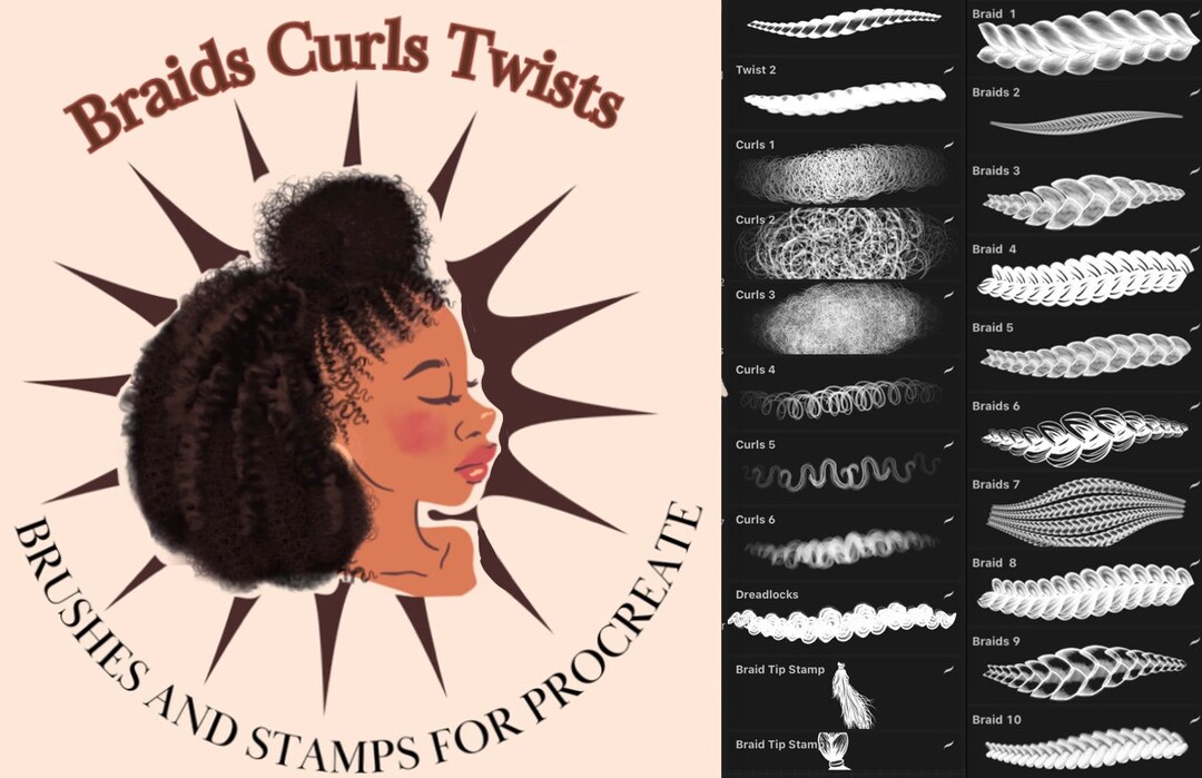 Procreate Premium Braids Curls Locs Brush Set Twists - Etsy