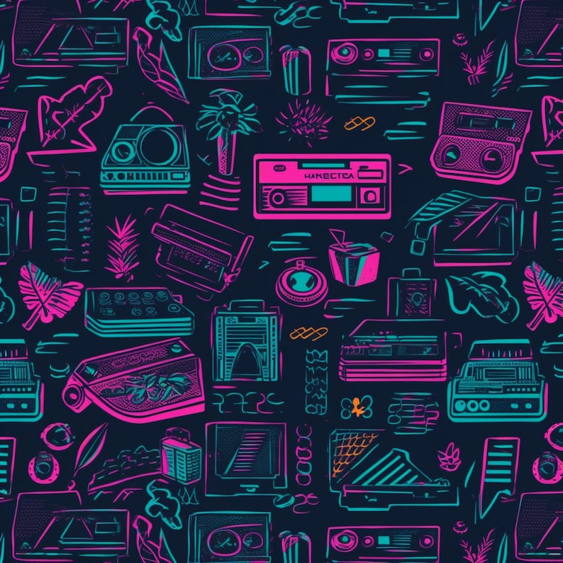 4 Neon Retro Patterns - Etsy