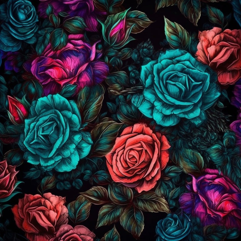 4 Neon Rose Patterns - Etsy