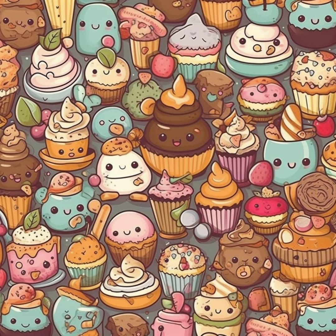 4 Cute Kawaii Deserts Seamless Pattern - Etsy