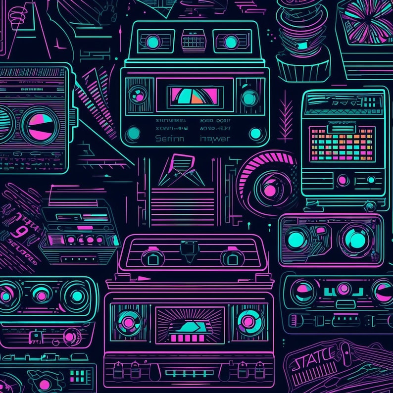 4 Neon Retro Patterns - Etsy