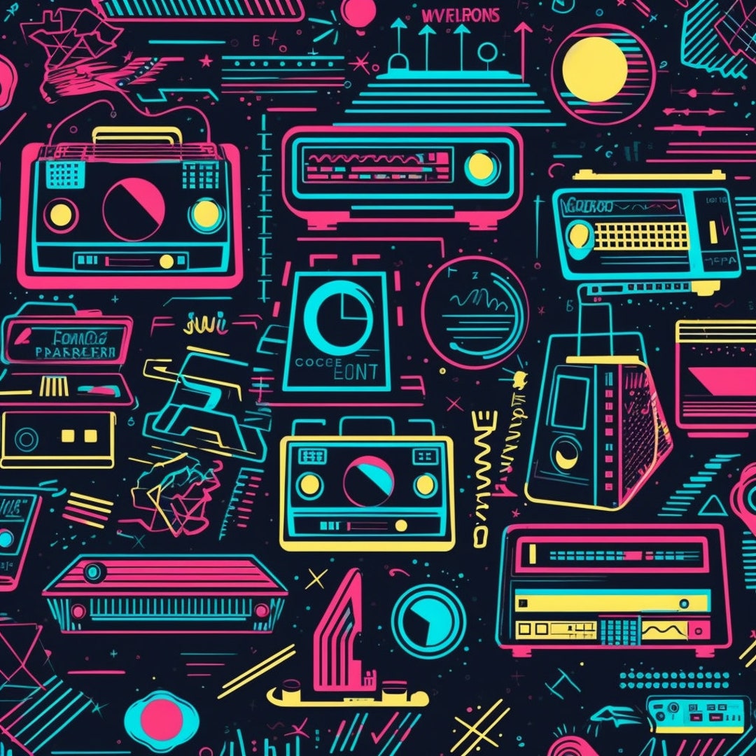 4 Neon Retro Patterns - Etsy