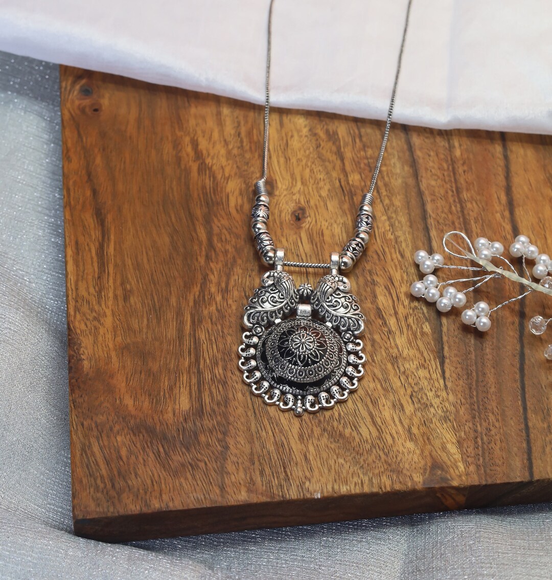Aabha-indian Silver Mughal Art Oxidized Necklace, Ethnic, Bollywood Indian Jewelry, Afghani ...