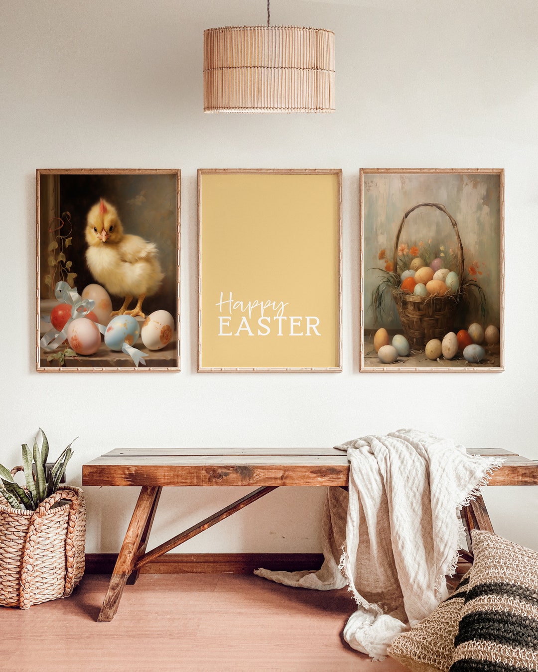 Happy Easter Print Set, Vintage Spring Gallery Wall Set of 3, Antique ...