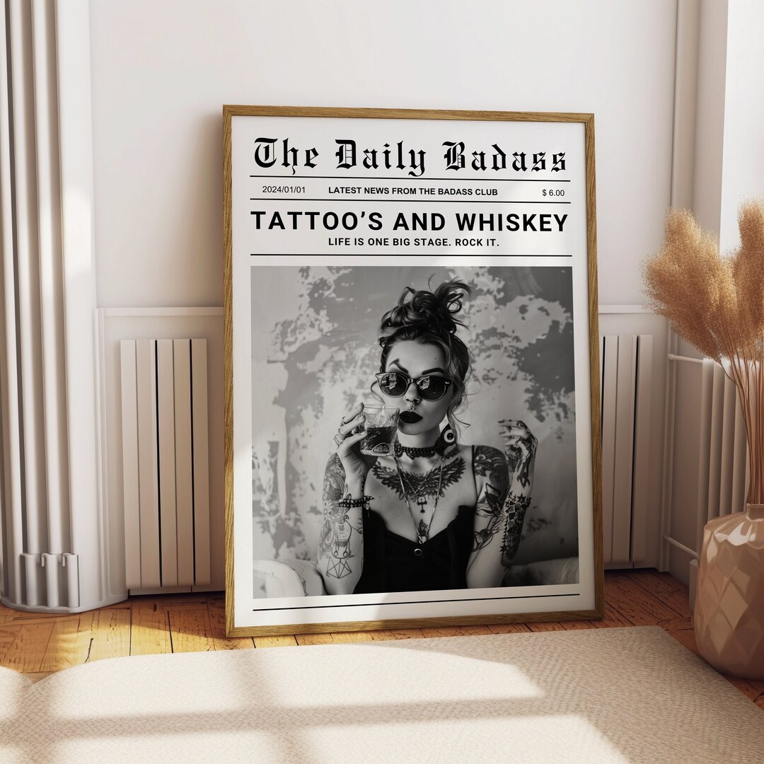 Newspaper Retro Wall Art Print, Preppy Black and White Art Poster ...