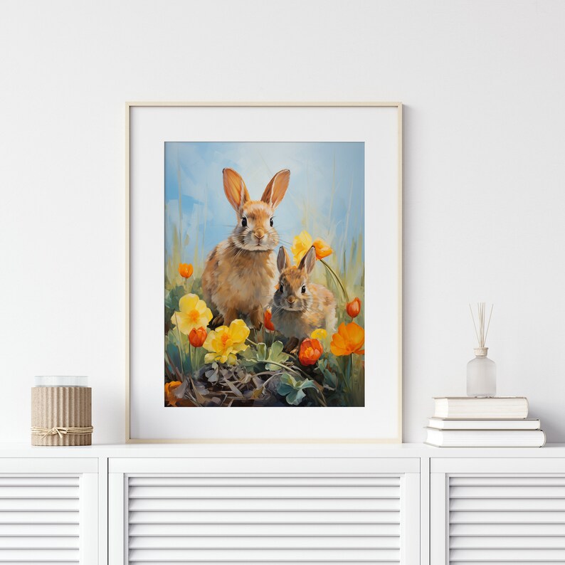 Vintage Rabbit Painting Printable Wall Art, Antique Bunny Print, Rustic ...