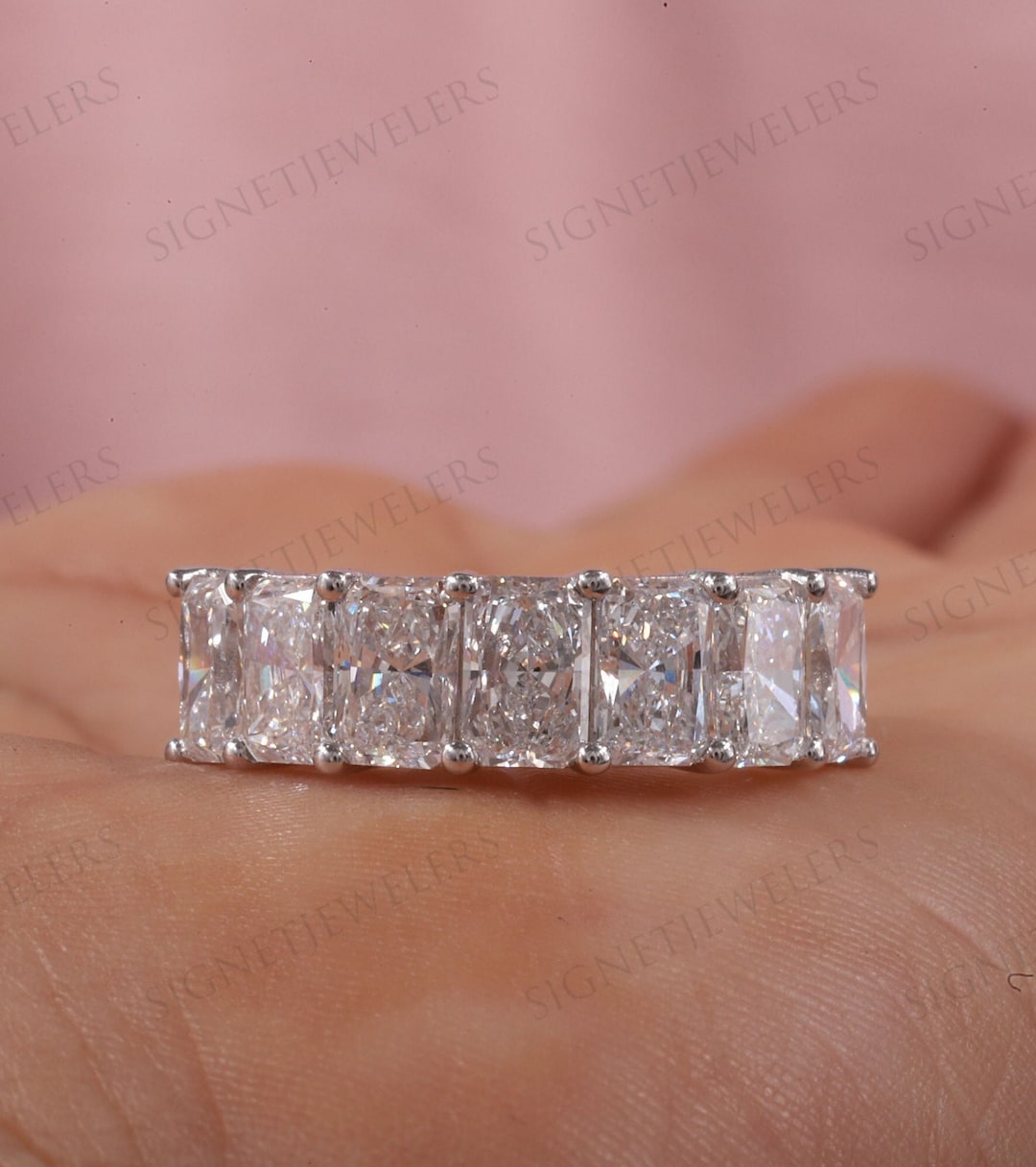 Radiant Cut Diamond Band, Radiant Wedding Band, 14K White Gold Half ...