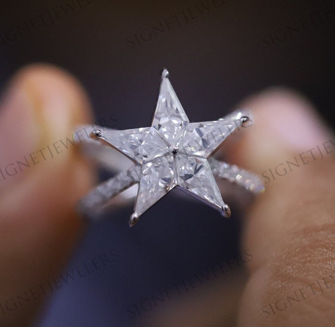 Crossover Pave Band Ring 1CT Kite Cut Moissanite Engagement Ring Star ...