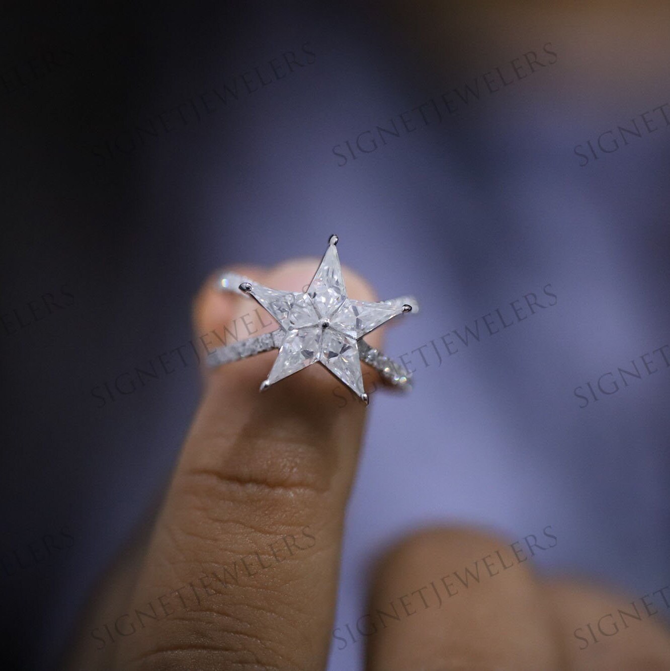 Crossover Pave Band Ring 1CT Kite Cut Moissanite Engagement Ring Star ...