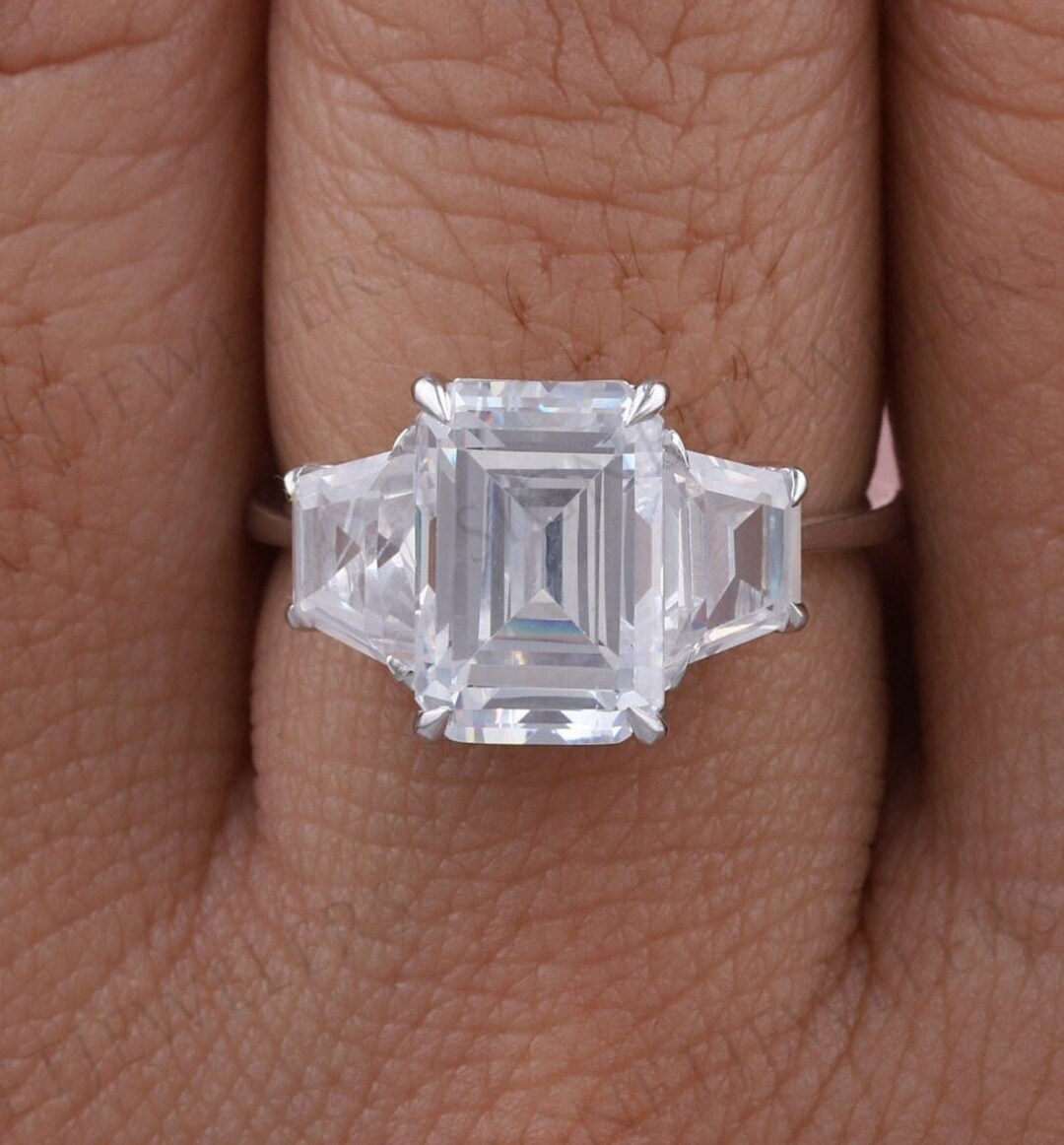 Emerald Cut Three Stone Engagement Ring, Emerald Cut Diamond Ring, IGI ...