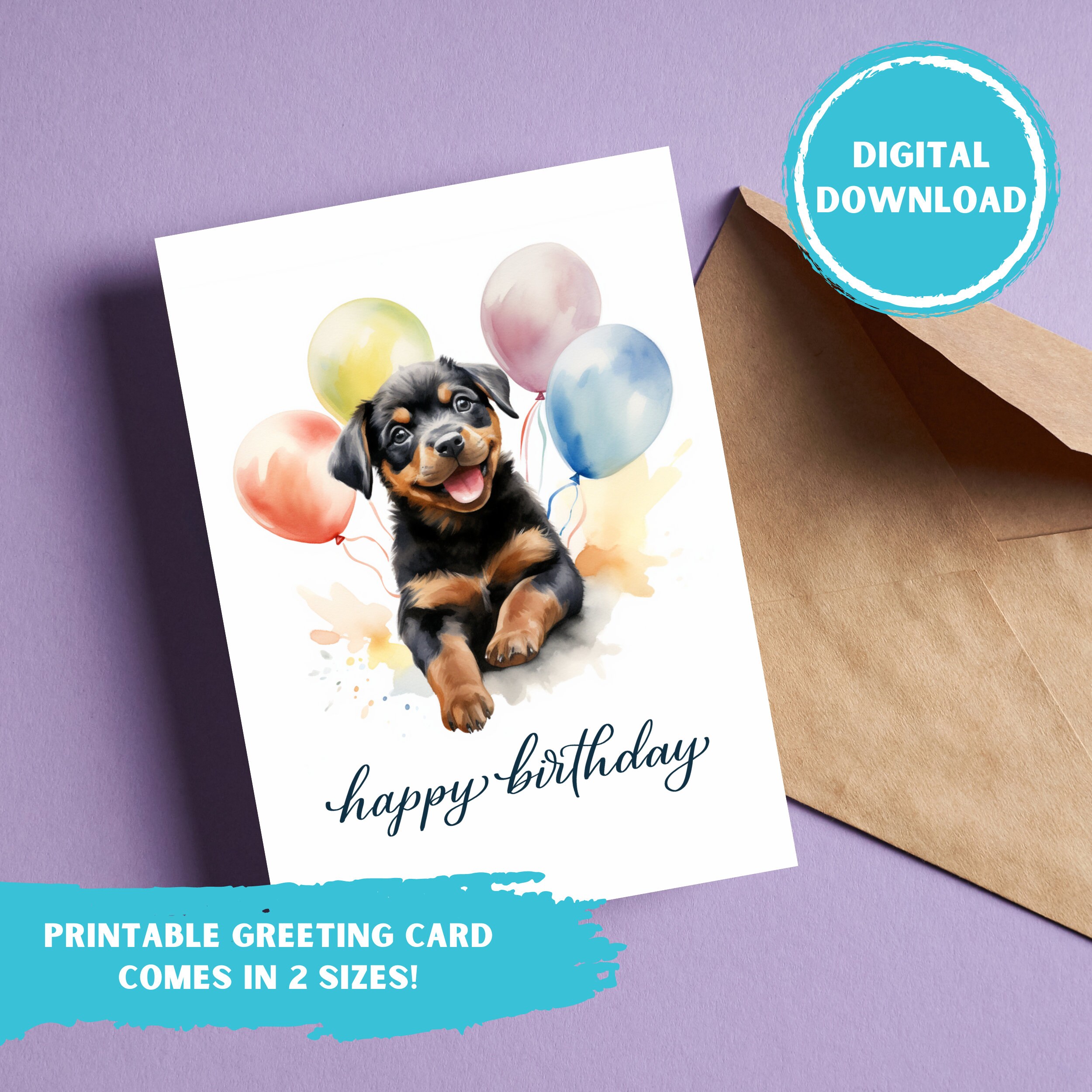 Rottweiler Happy Birthday Card, Digital Greeting, Rottie Puppy Dog ...