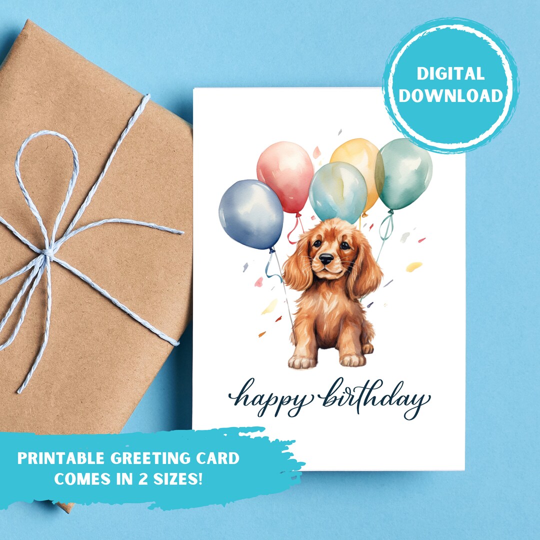 Cocker Spaniel Puppy Birthday Card, Digital Greeting, Cute Dog ...