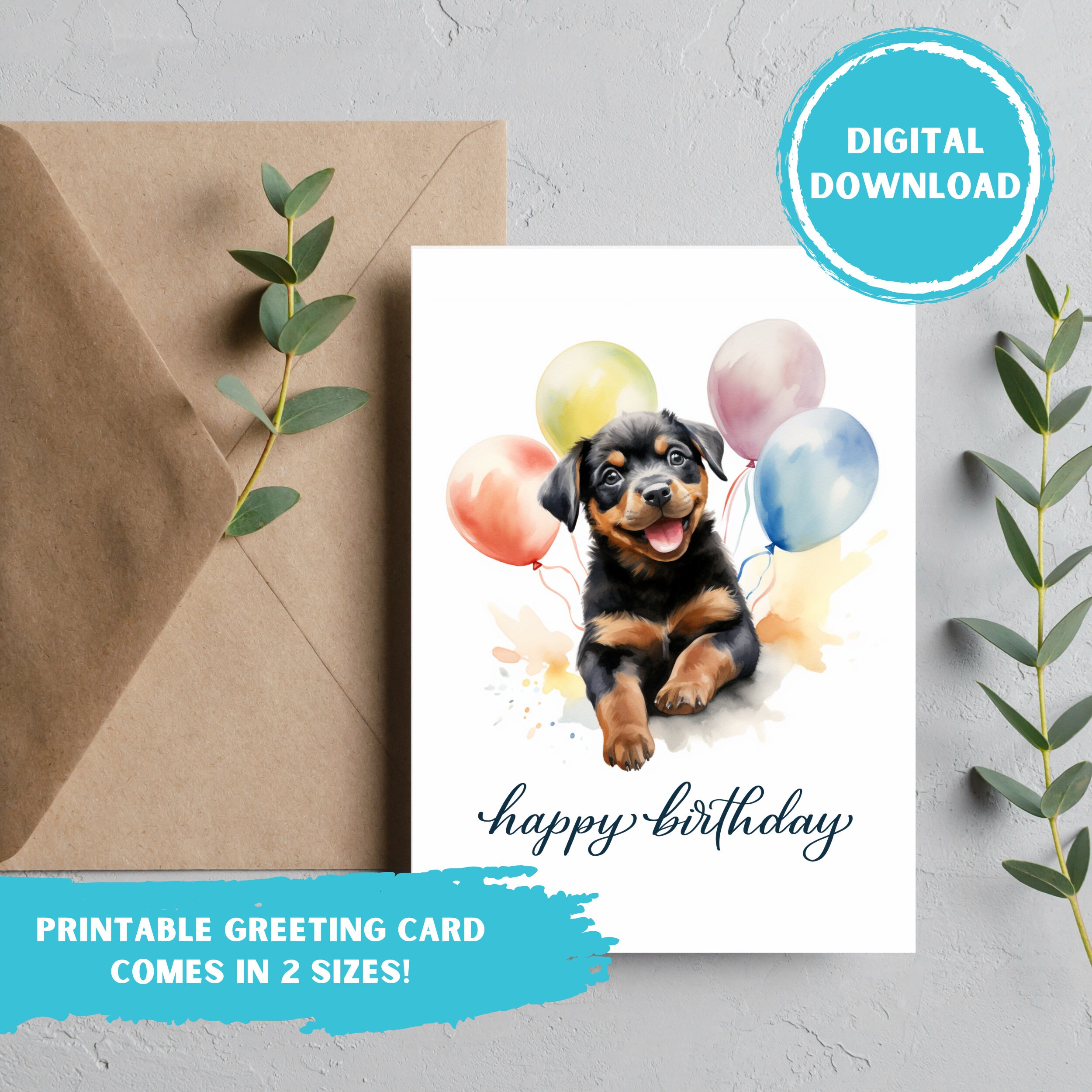 Rottweiler Happy Birthday Card, Digital Greeting, Rottie Puppy Dog ...
