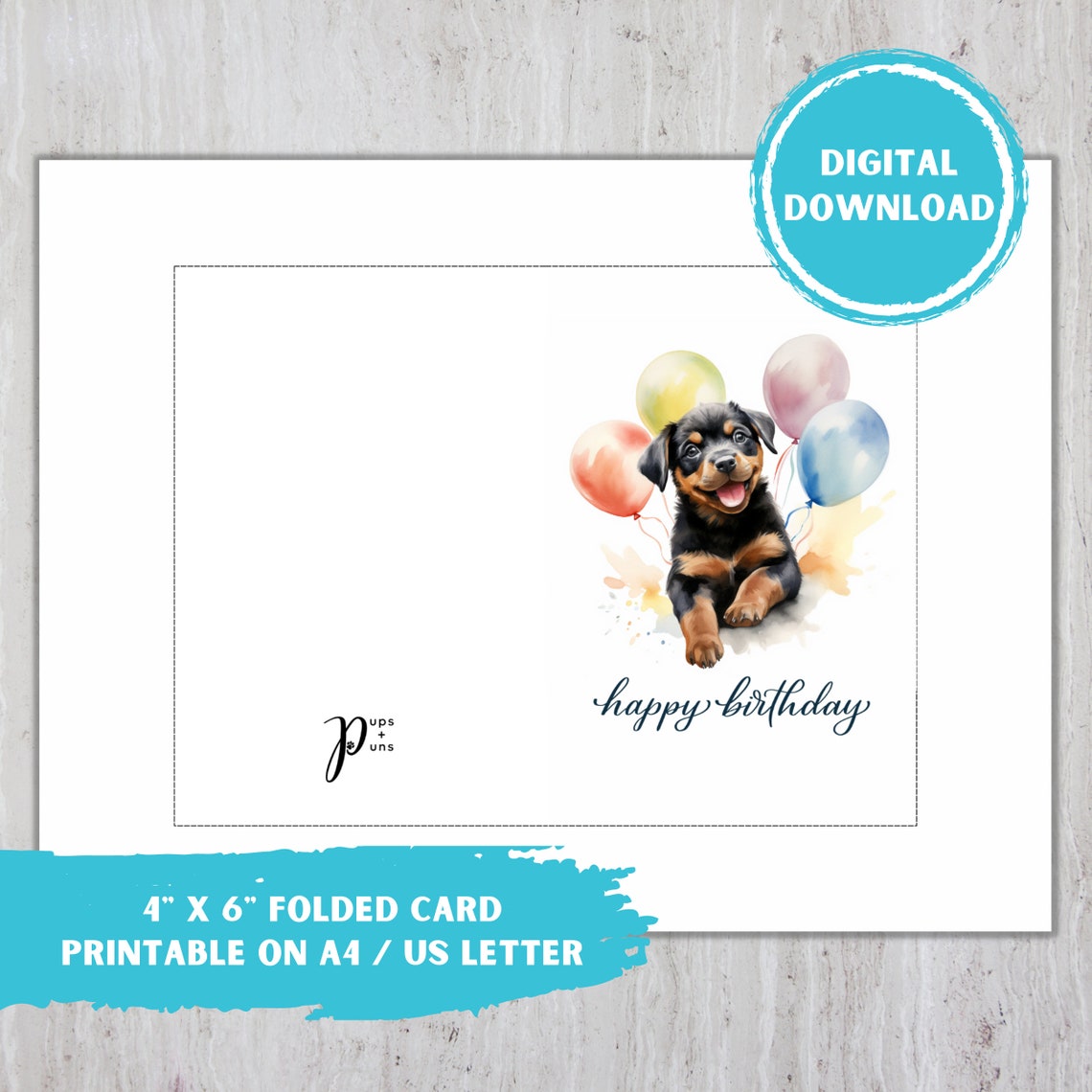 Rottweiler Happy Birthday Card, Digital Greeting, Rottie Puppy Dog ...