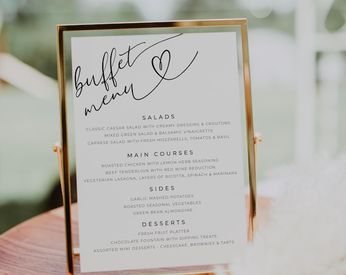 Food Menu Buffet Sign Wedding, Wedding Buffet Menu Template, Editable ...