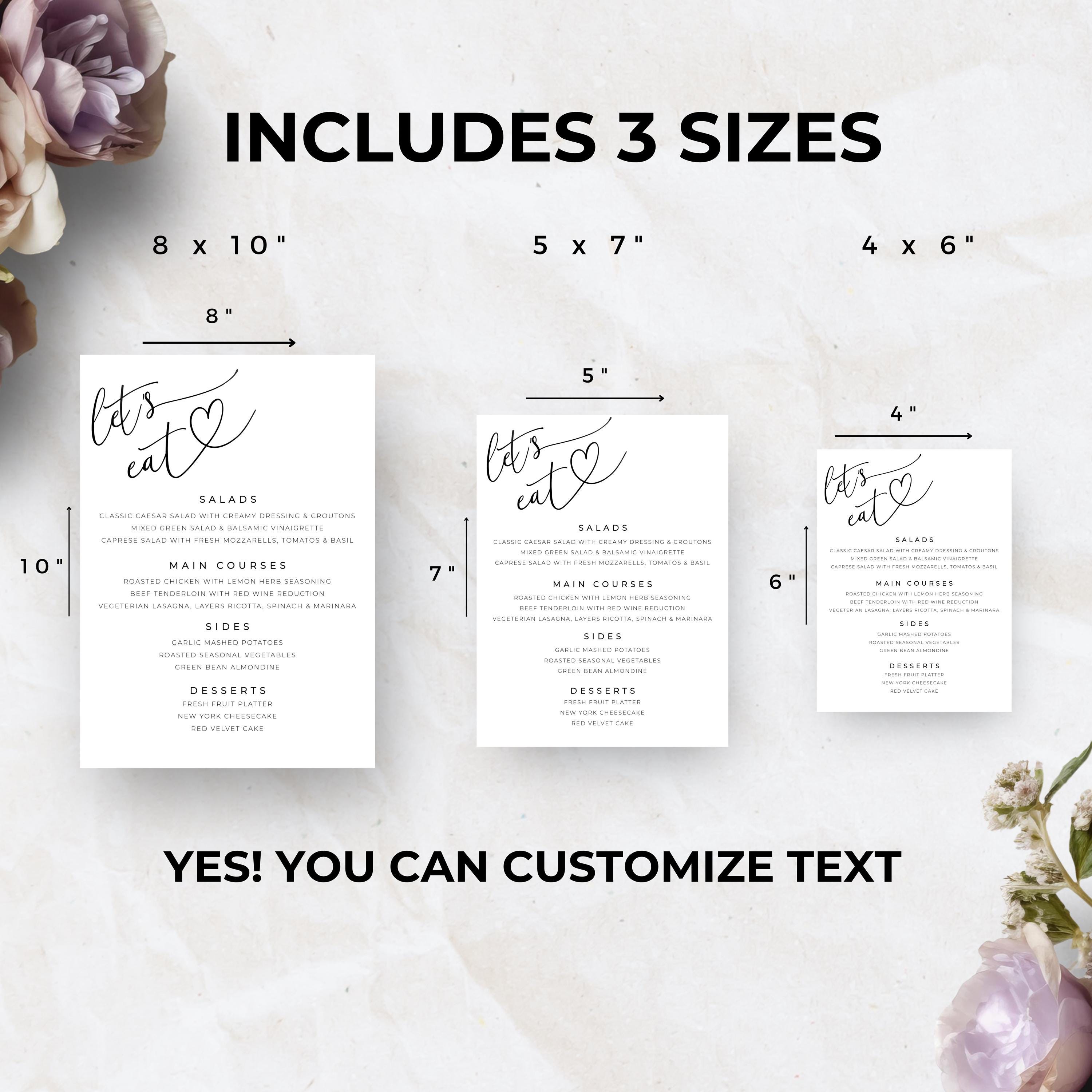 Lets Eat Menu Sign, Lets Eat Menu Template, Wedding Menu Template Let's ...