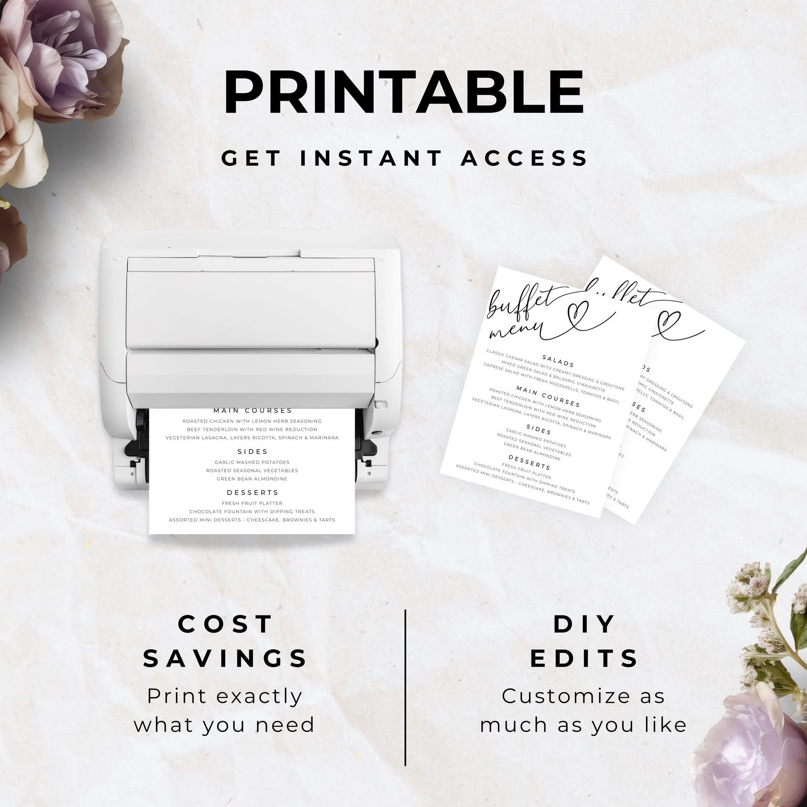 Wedding Buffet Menu Template, Food Menu Buffet Sign Wedding, Editable ...