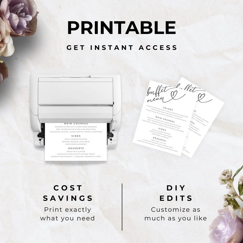 Wedding Buffet Menu Template, Food Menu Buffet Sign Wedding, Editable ...