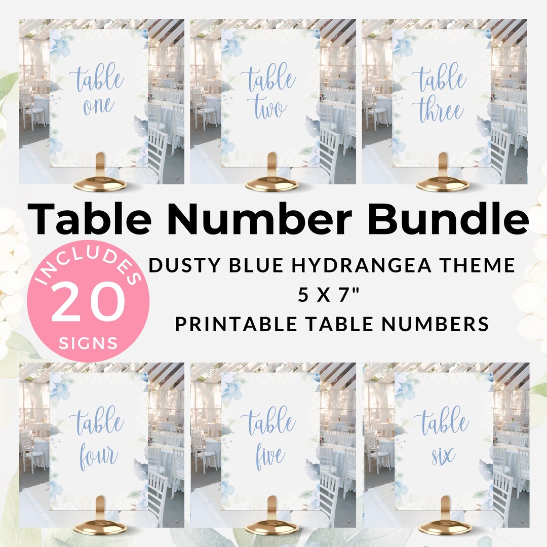 Blue Hydrangea Table Numbers Printable, Blue Floral Wedding Table ...
