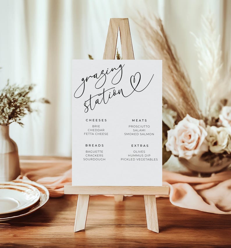 Grazing Station Sign Editable Template With Menu, Wedding Table Sign ...