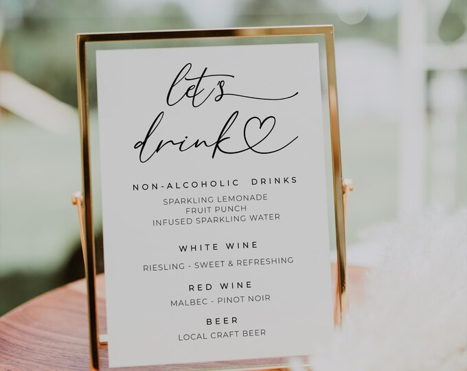 Simple Bar Menu Template, the Bar Sign, Minimalist Wedding Drink Menu ...