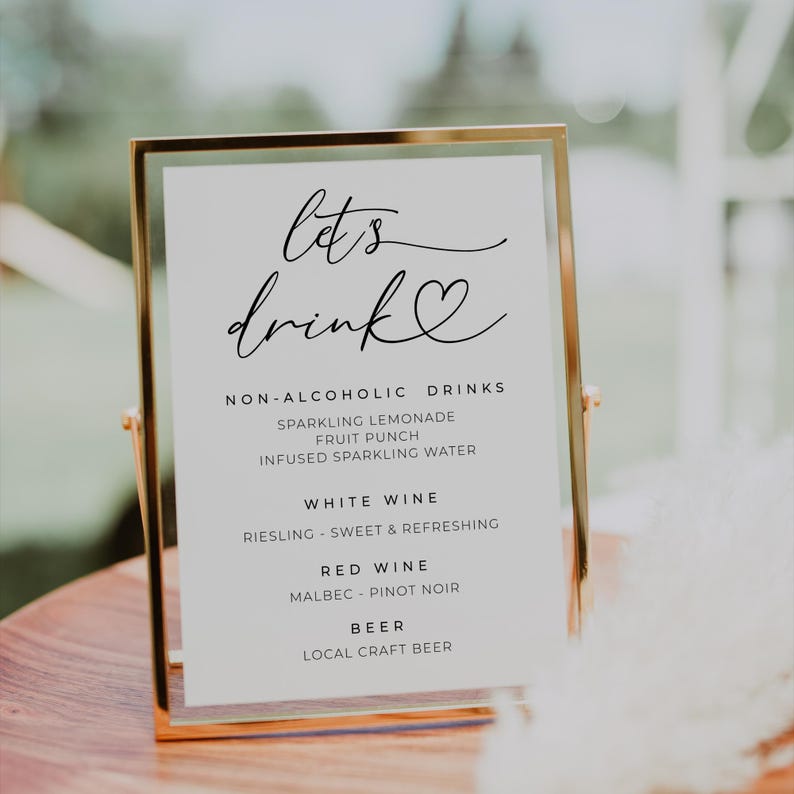 Simple Bar Menu Template, the Bar Sign, Minimalist Wedding Drink Menu ...