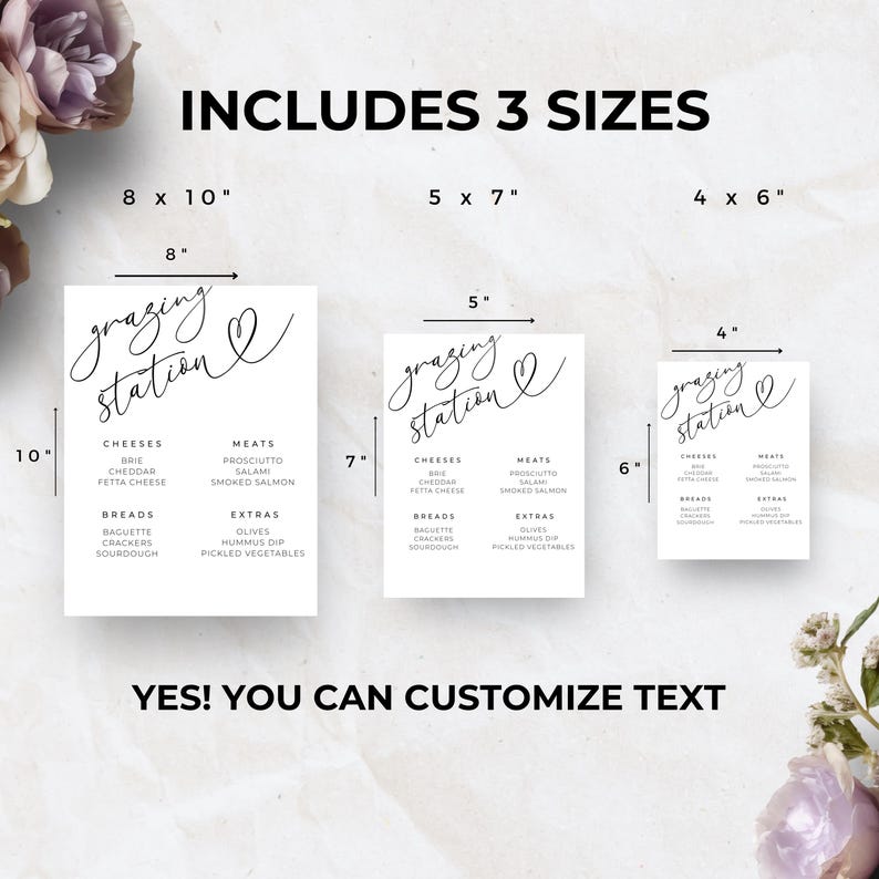 Grazing Station Sign Editable Template With Menu, Wedding Table Sign ...