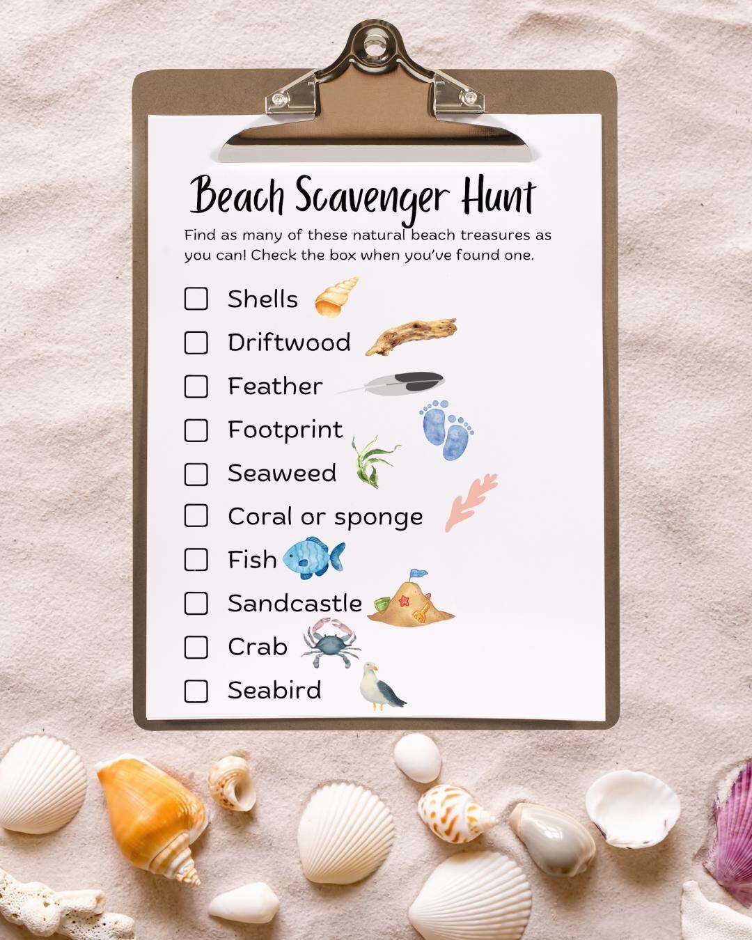 Beach Scavenger Hunt Printable - Fun Nature Activity for Kids - Beach ...
