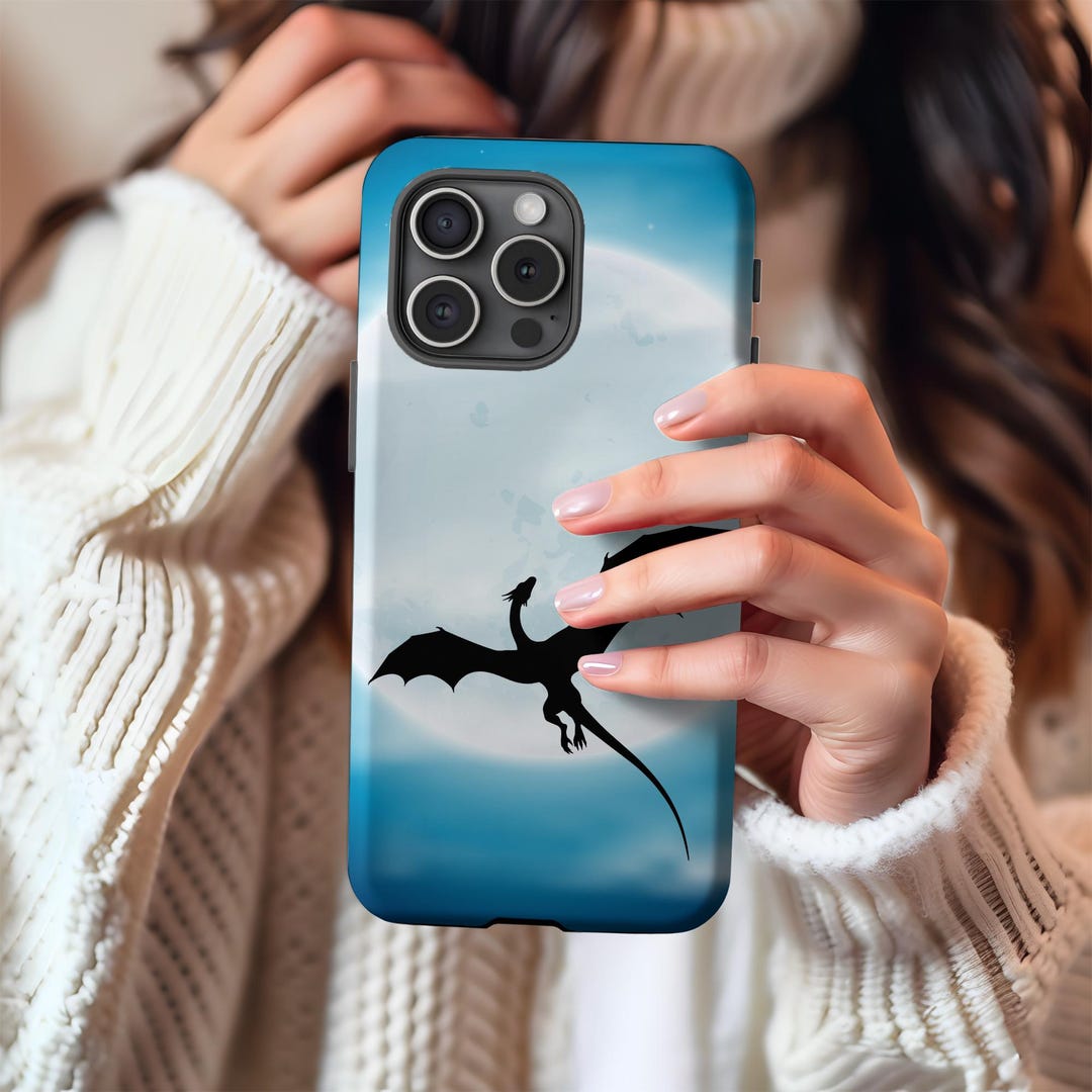 Silhouette Dragon Moon Phone Case | Dragon Flying Over Full Moon Phone ...