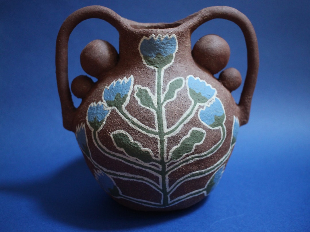Hand-crafted Ceramic Vase With Hand-painted Flowers - Etsy
