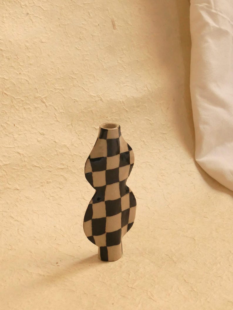 Handcrafted Ceramic Vase With Black and White Checkerboard Pattern ...