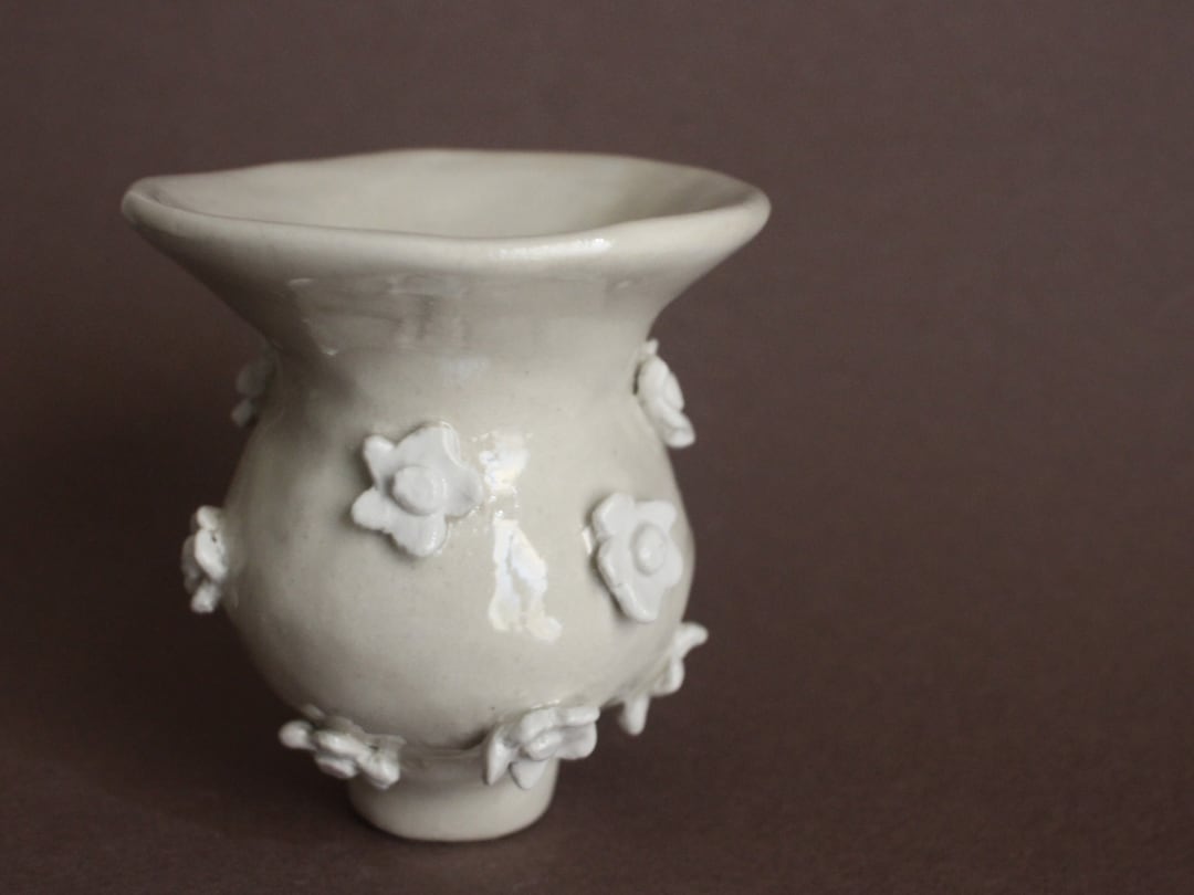 Hand-crafted Small White Ceramic Vase With Flowers in Relief - Etsy