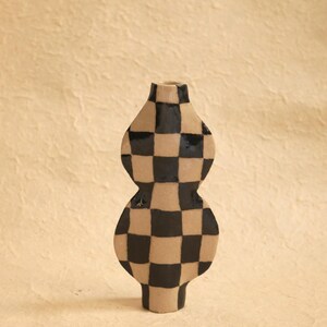 Handcrafted Ceramic Vase With Black and White Checkerboard Pattern ...