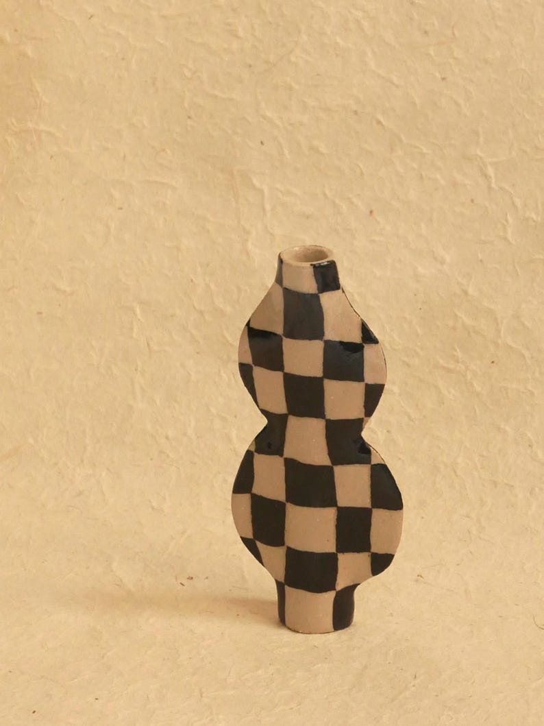 Handcrafted Ceramic Vase With Black and White Checkerboard Pattern ...