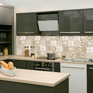 Self-adhesive Splashback - Beige Tiles | Kitchen | Decoration | Premium ...