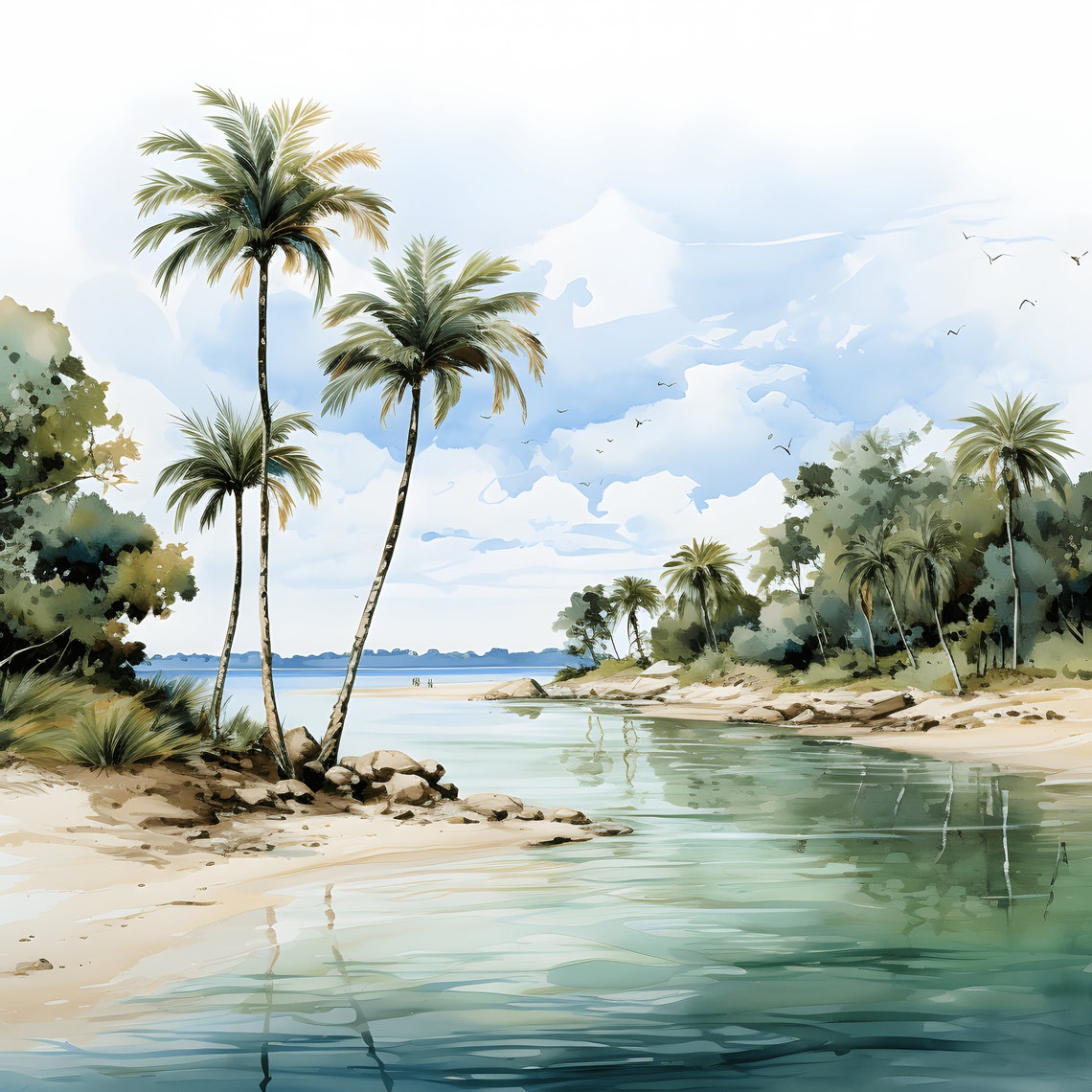 Palm Beach Watercolor Clip Art Bundle 20 High-quality PNG Files Instant ...