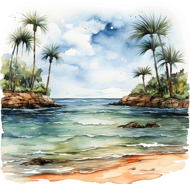 Palm Beach Watercolor Clip Art Bundle 20 High-quality PNG Files Instant ...