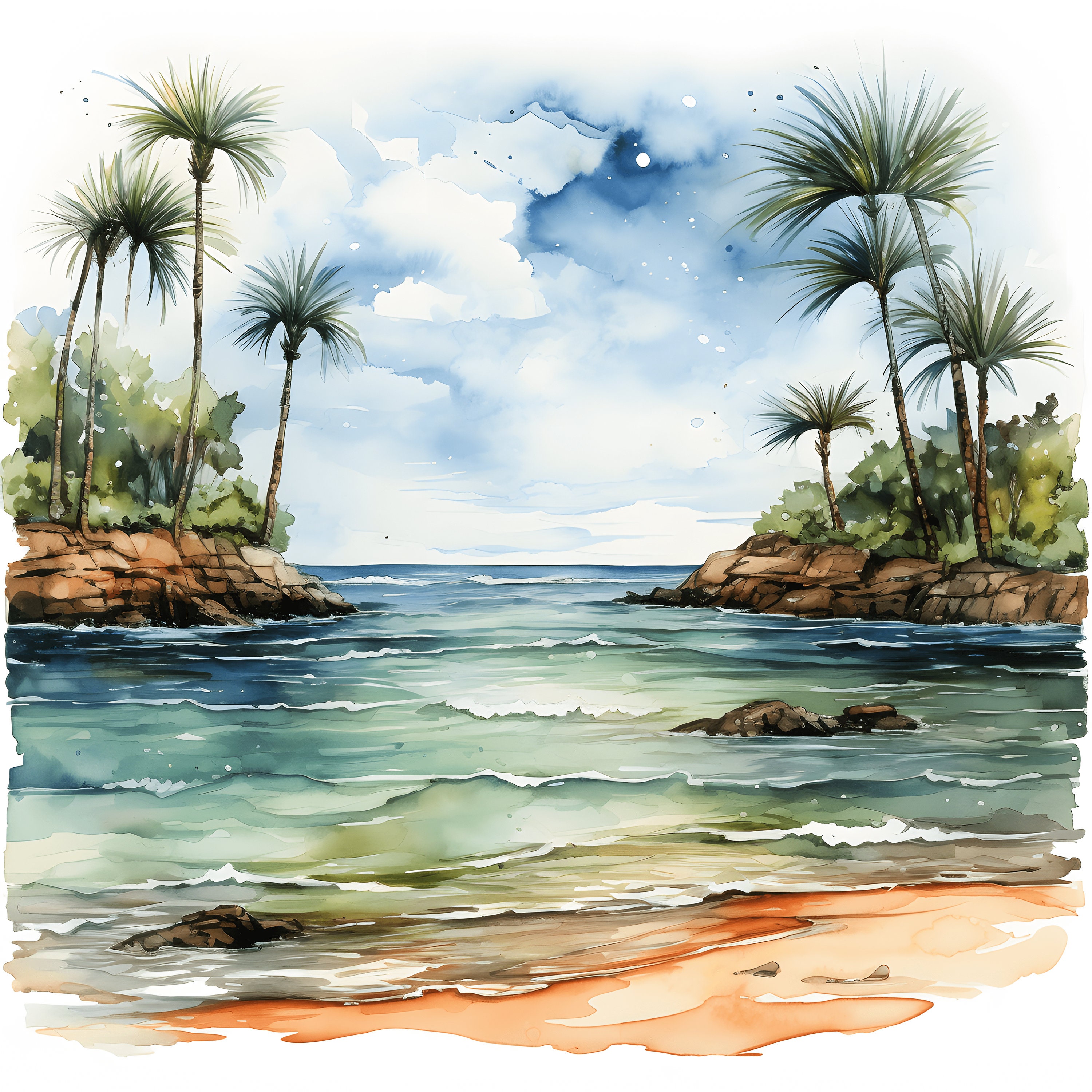 Palm Beach Watercolor Clip Art Bundle 20 High-quality PNG Files Instant ...