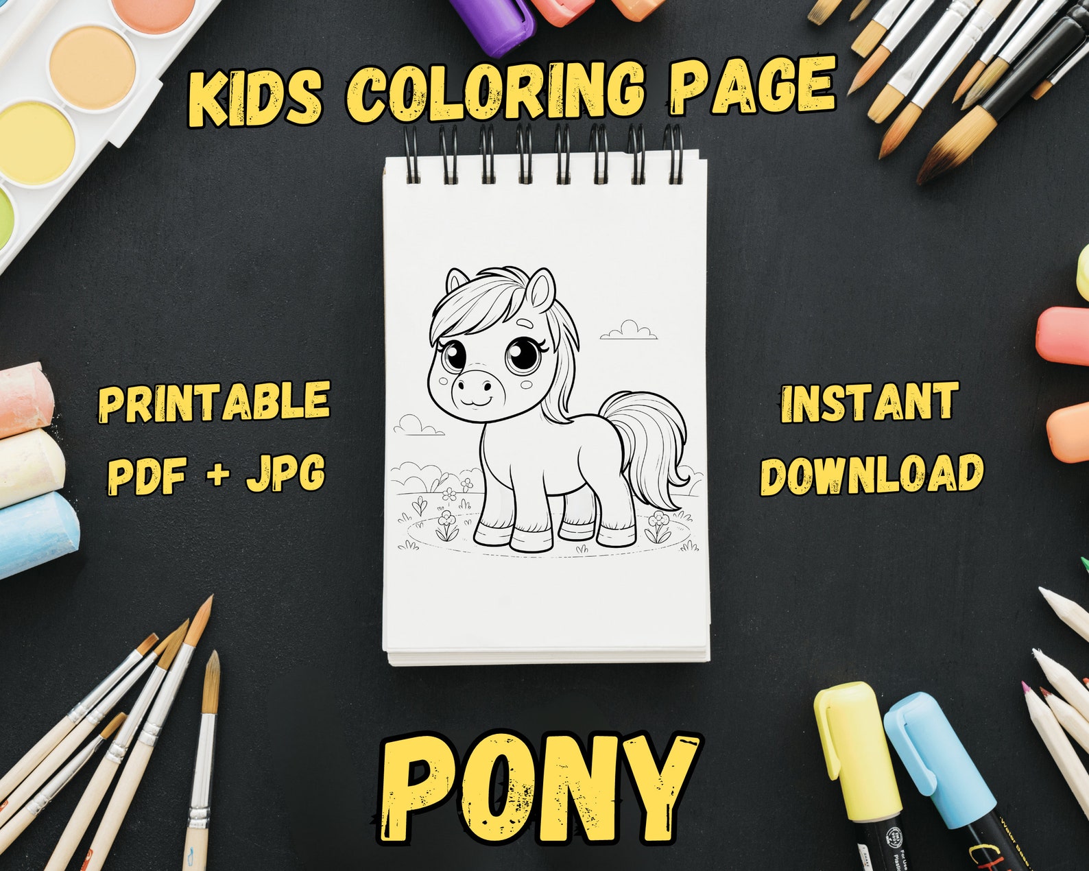 Premium Kids Coloring Page Barn Pony Living Space Art Design Coloring ...
