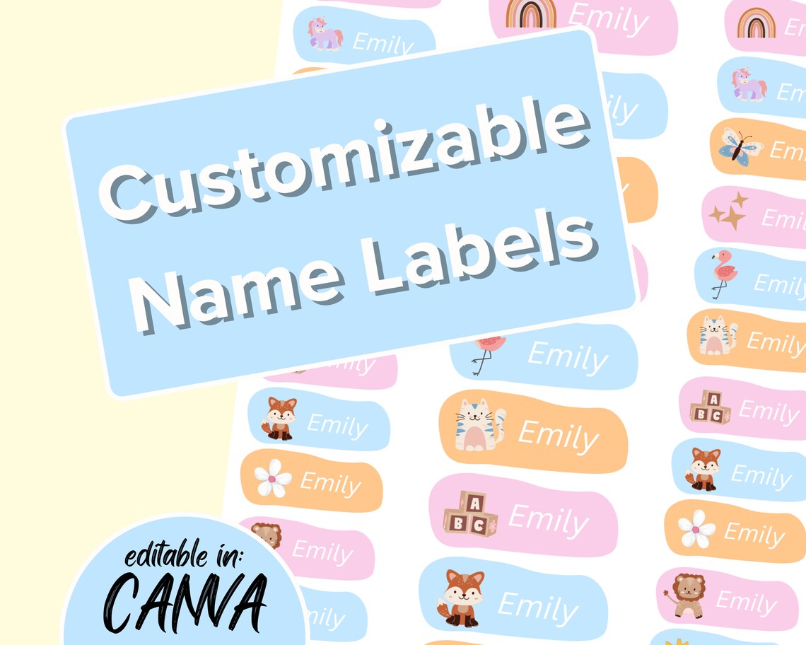 Customizable School Supply Labels Personalized Name Labels for School ...