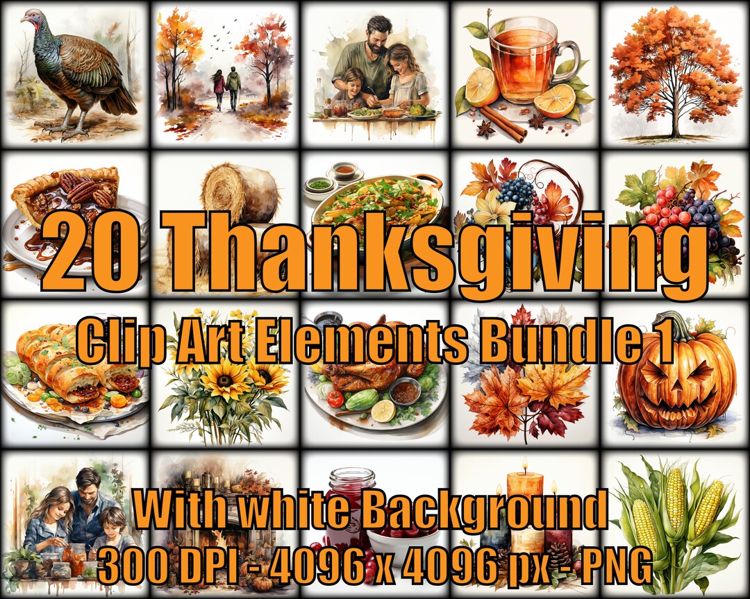 Thanksgiving Clip Art Elements Bundle No 1 300 DPI PNG 4096x4096 Px ...
