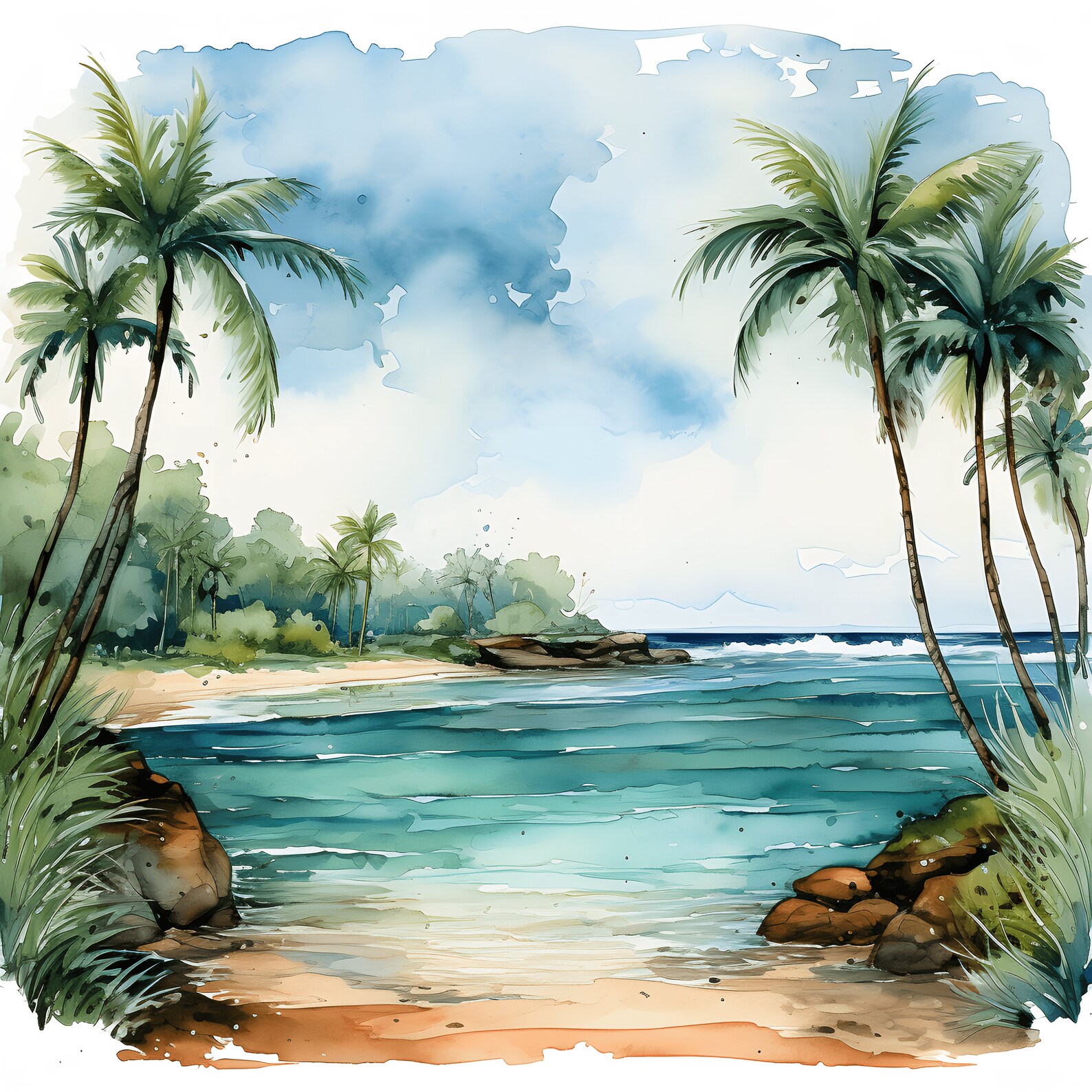 Palm Beach Watercolor Clip Art Bundle 20 High-quality PNG Files Instant ...