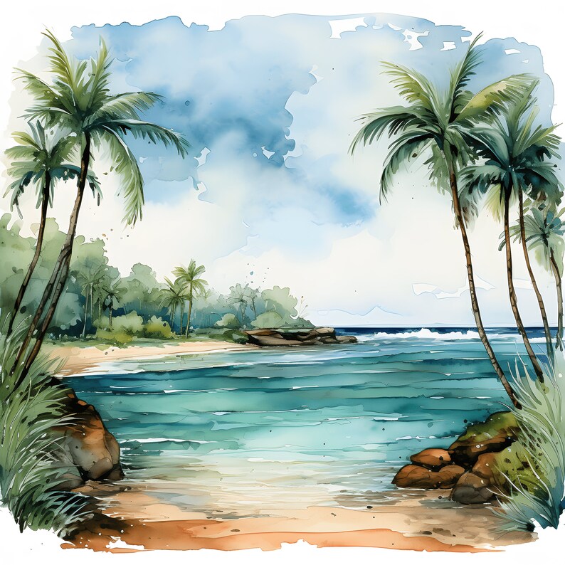 Palm Beach Watercolor Clip Art Bundle 20 High-quality PNG Files Instant ...