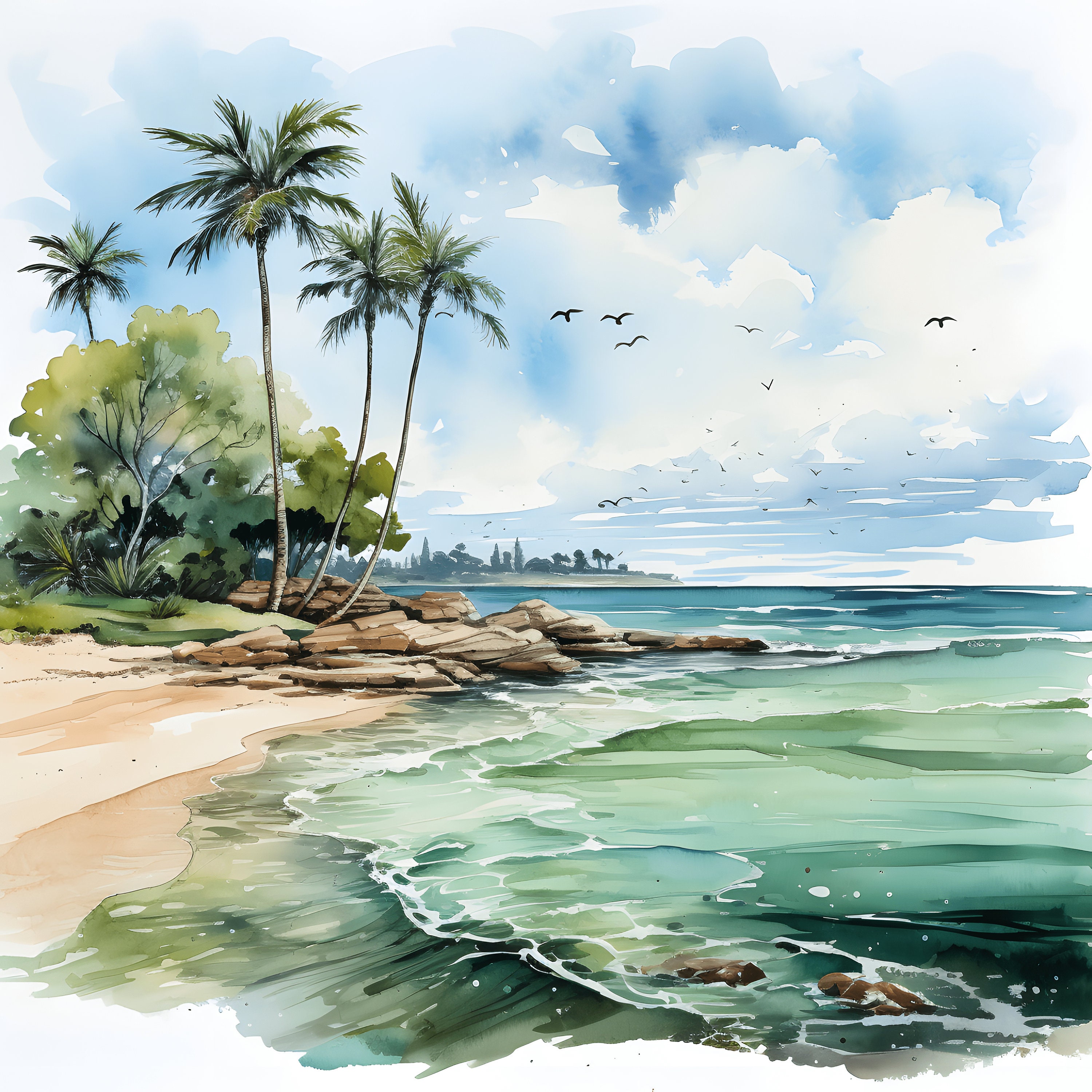 Palm Beach Watercolor Clip Art Bundle 20 High-quality PNG Files Instant ...