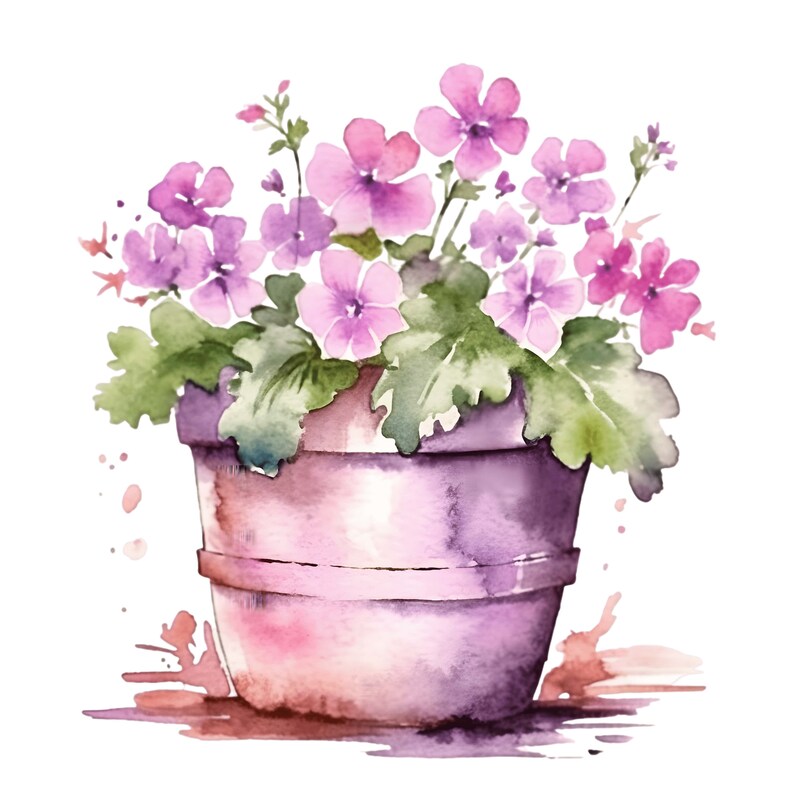 Flower Pot Watercolor Clip Art Bundle 20 High-quality PNG Files Instant ...