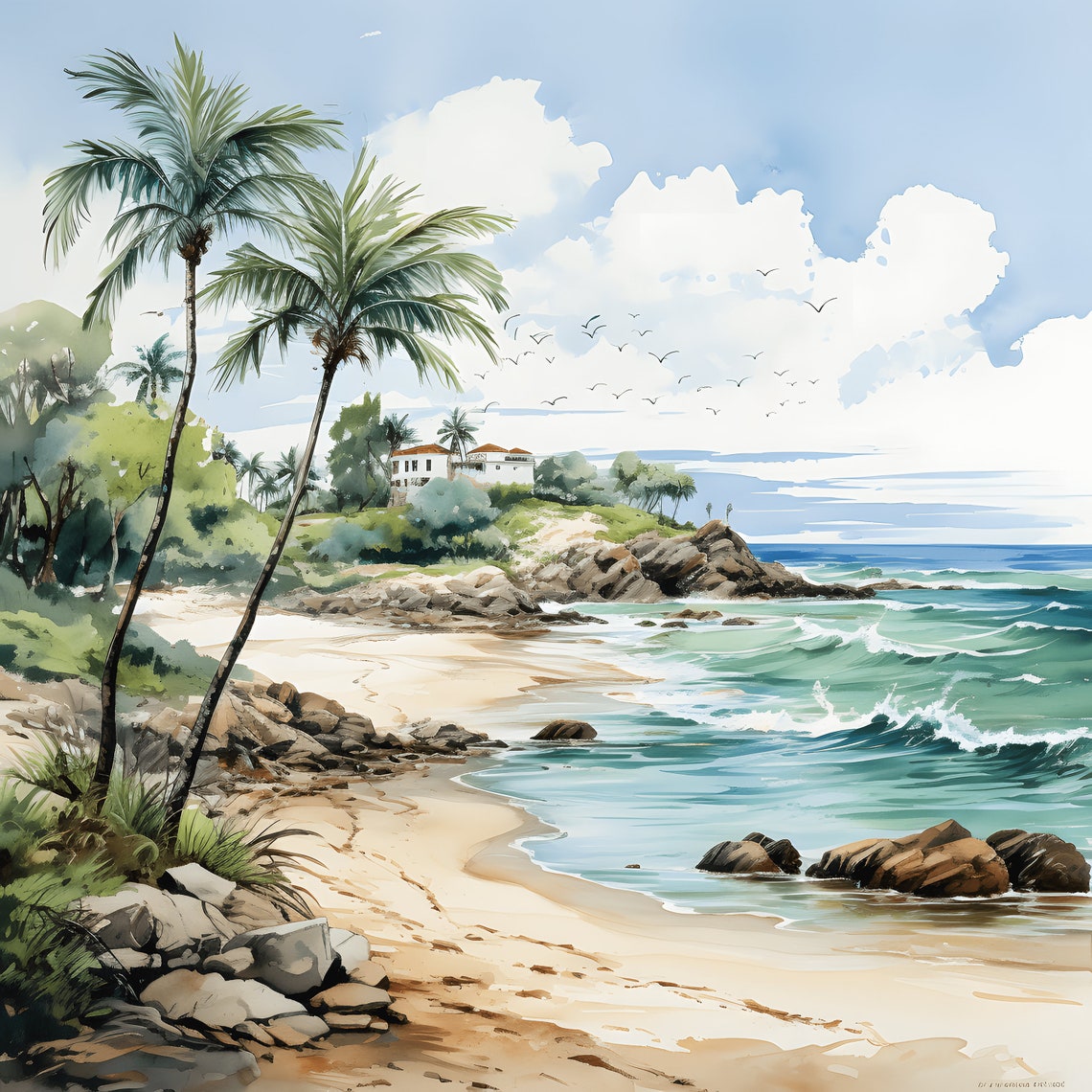 Palm Beach Watercolor Clip Art Bundle 20 High-quality PNG Files Instant ...