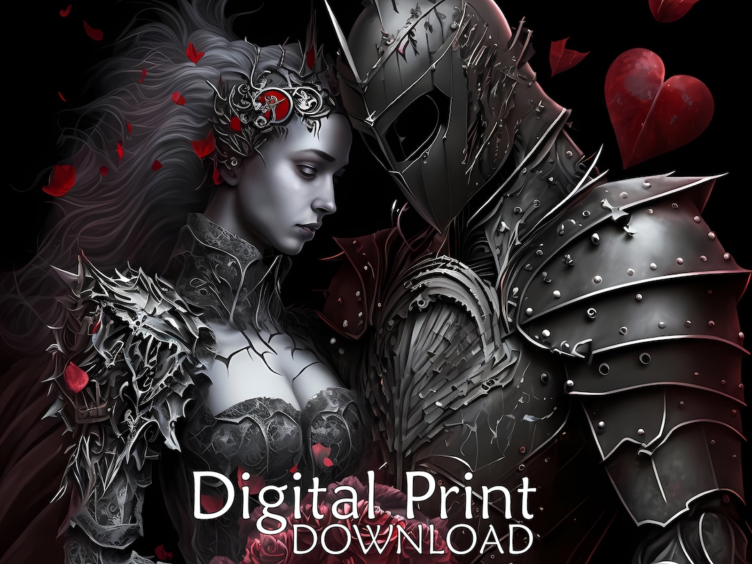 Valentines Romantic Fantasy Knight Maiden Printable Wall Art Instant ...