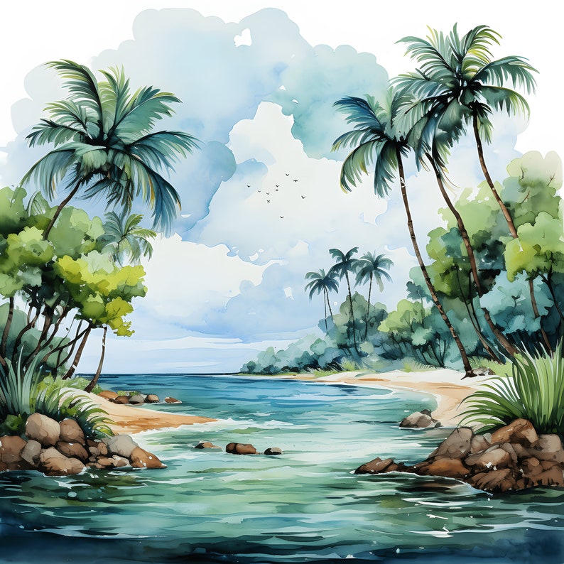 Palm Beach Watercolor Clip Art Bundle 20 High-quality PNG Files Instant ...
